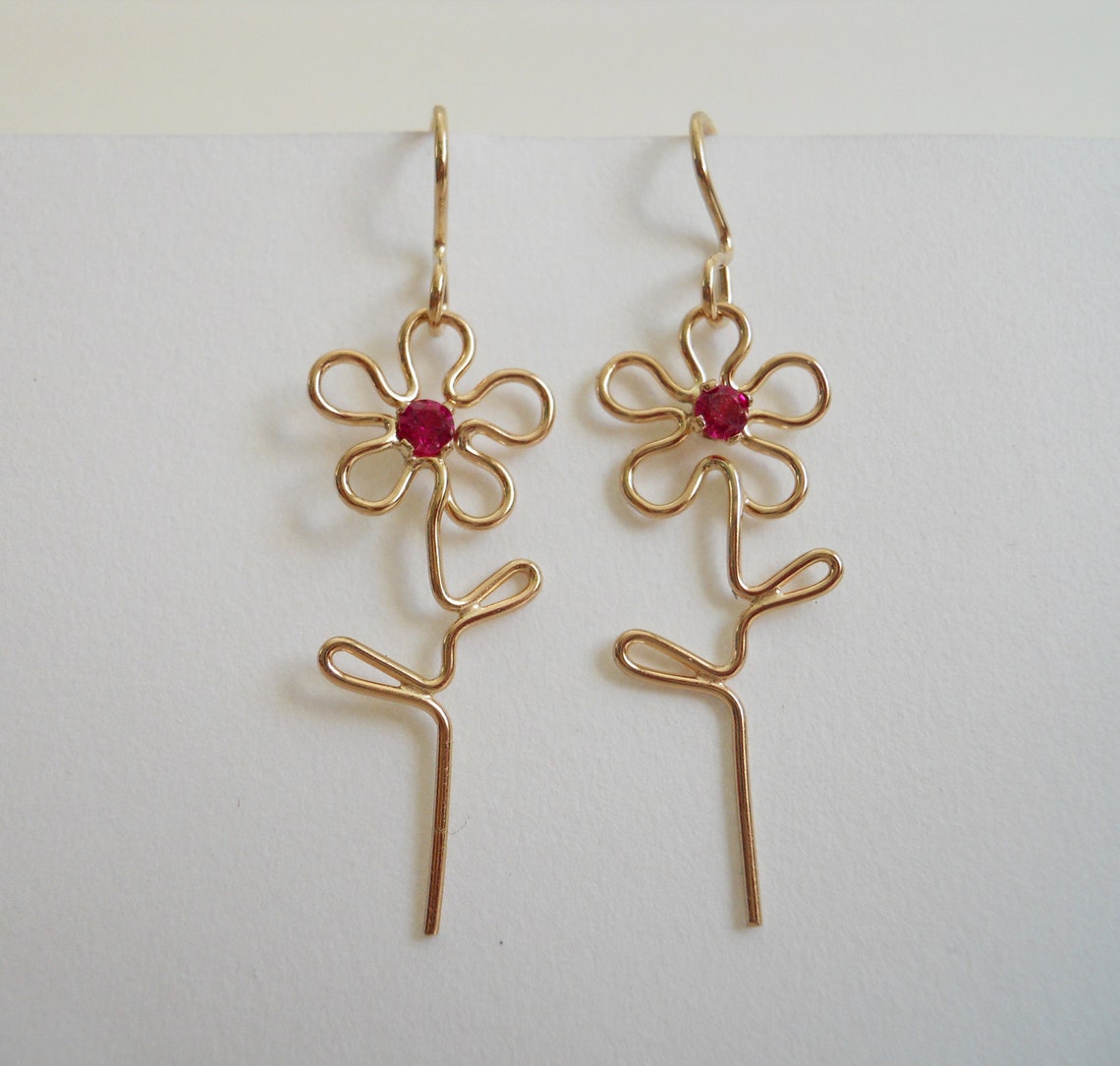 Flower Dangle Earrings With Stone 14k Gold Filled - Etsy UK