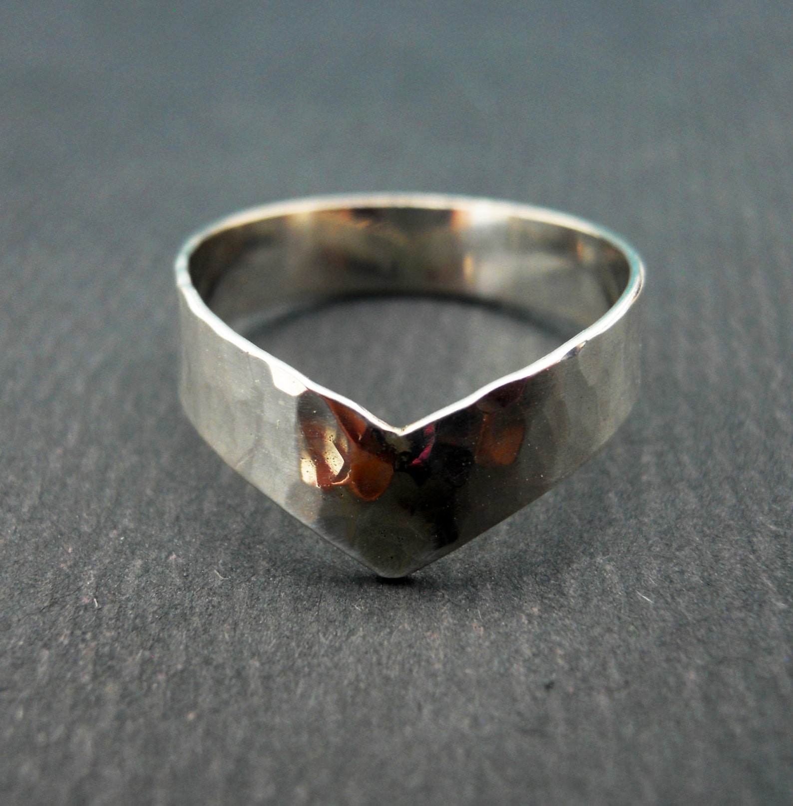 Wide Chevron V Ring Hammered Band 925 Sterling Silver - Etsy