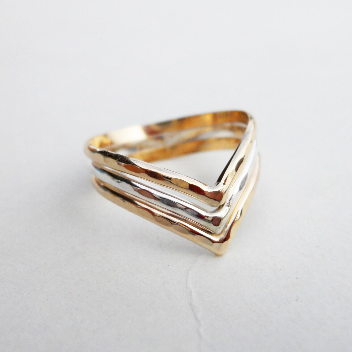 Triple Chevron V Ring Hammered 14k Gold Filled and Sterling - Etsy