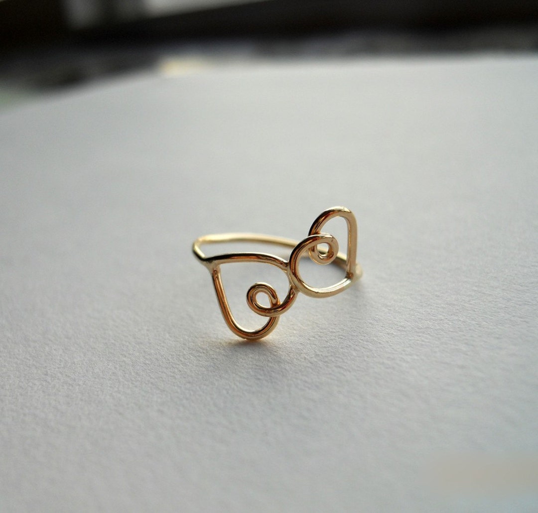 Double Heart Ring 14k Gold Filled - Etsy
