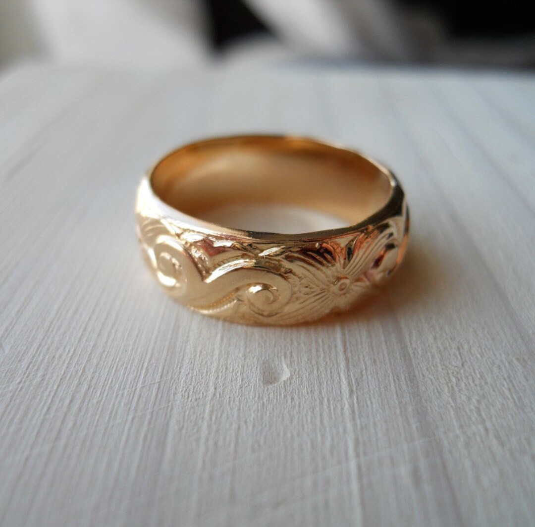 14K Gold Filled Heavy Pattern Band Ring - Etsy