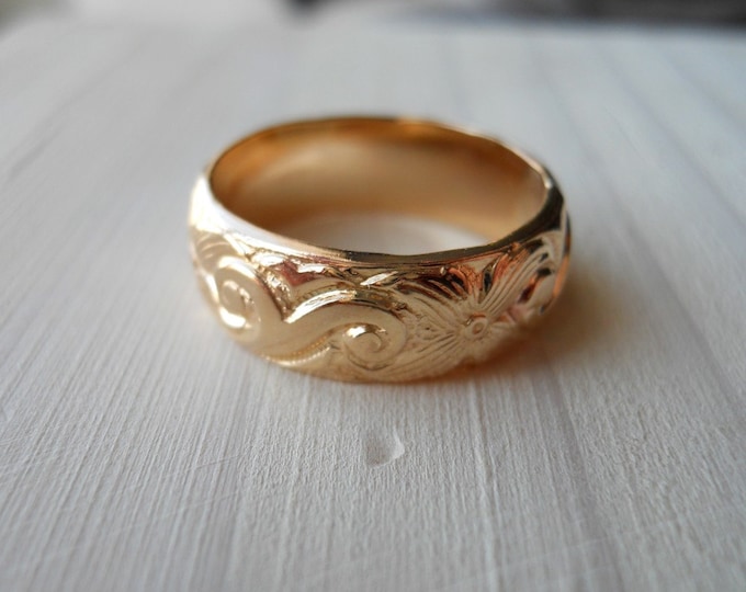 14K Gold Filled Heavy Pattern Band Ring - Etsy
