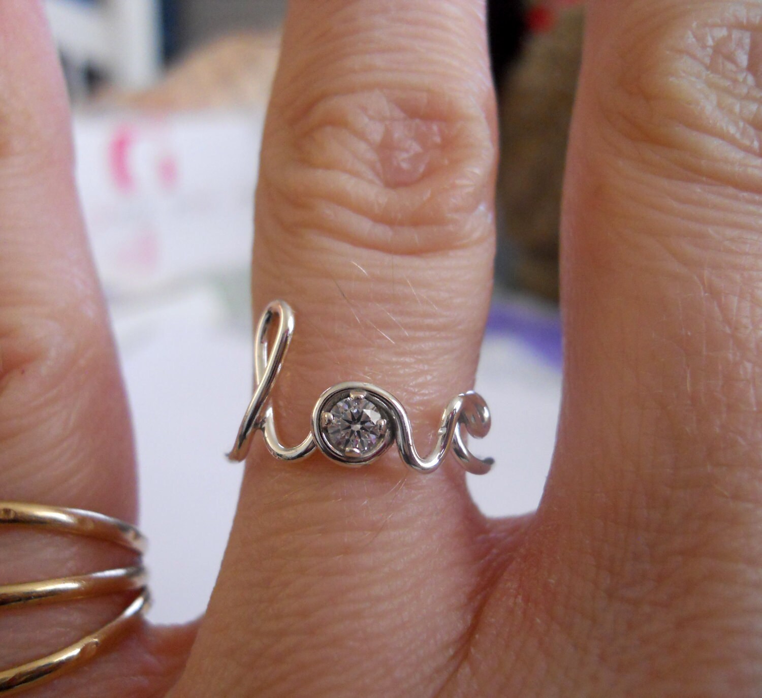 925 Sterling Silver Love Ring word ring with CZ | Etsy