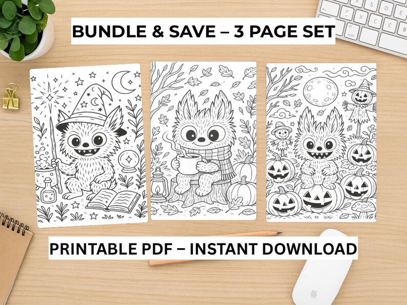 Labubu Inspired Coloring Pages Bundle – 3 Cute Monster Halloween & Cozy ...