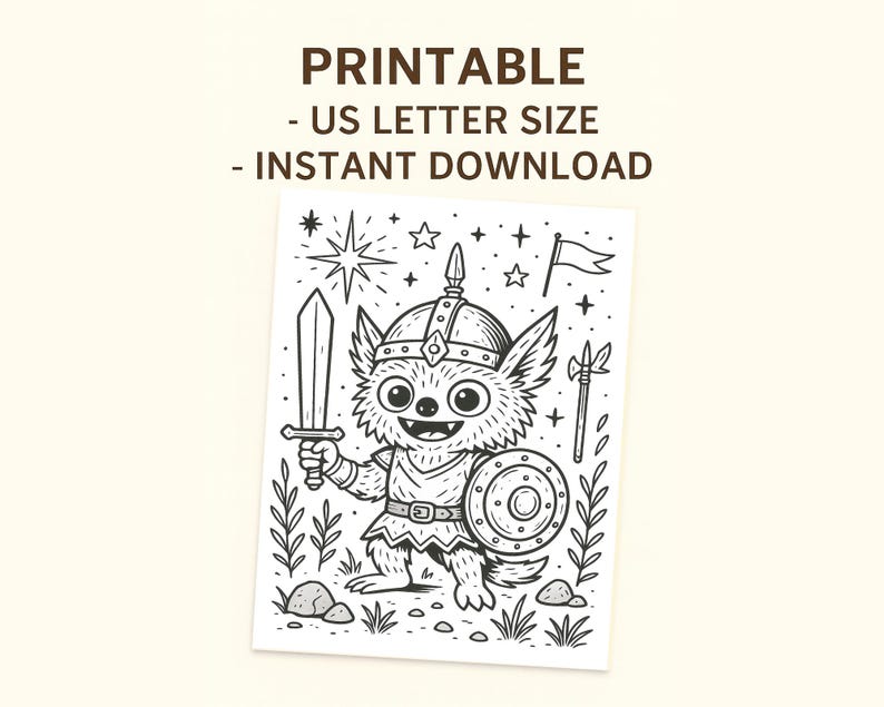 Labubu Inspired Viking Coloring Page – Cute Warrior Monster With Sword ...