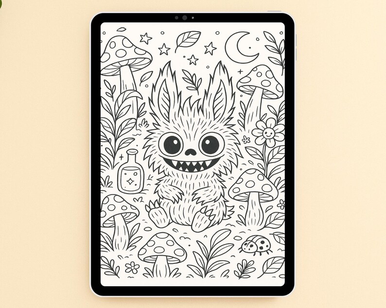 Labubu Inspired Coloring Page Printable – Cute Monster Forest Creature ...