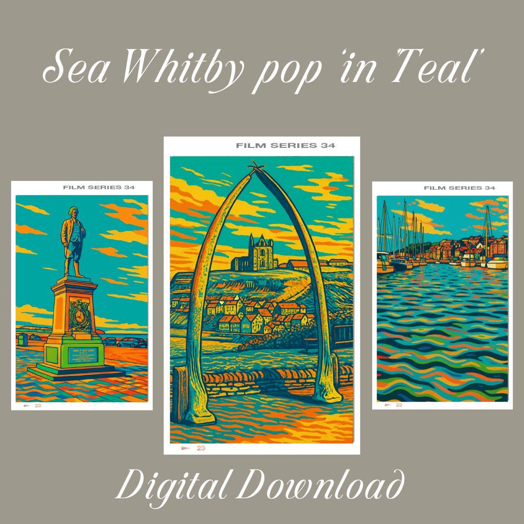 Whitby Abbey Pop Art Print Set | Teal Coastal Decor (digital Download ...