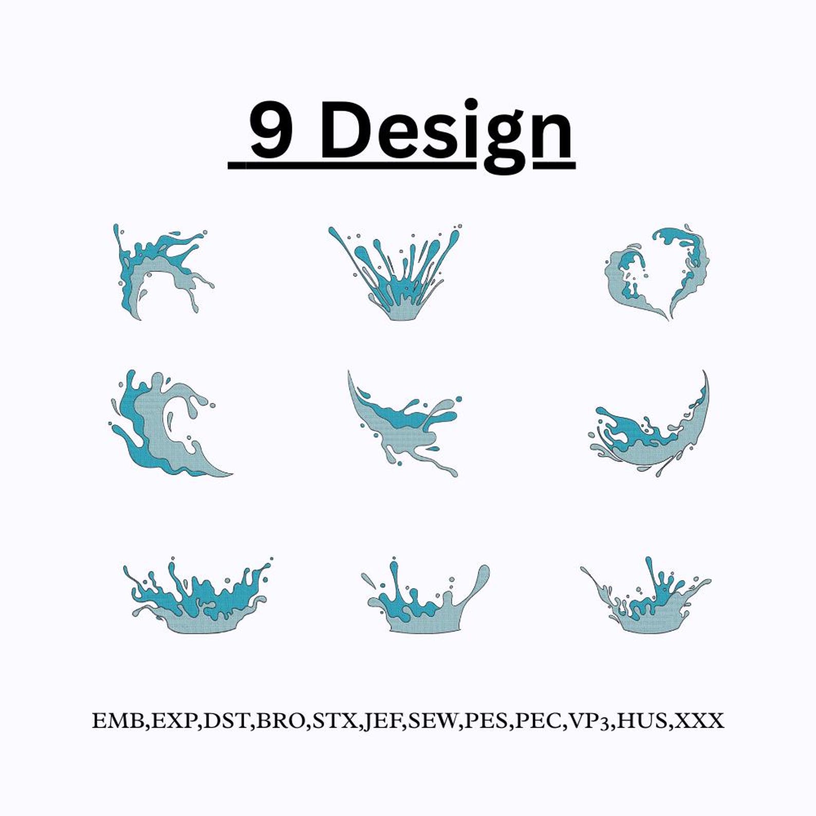Water Splash Embroidery Designs: 9 Wave & Droplet Patterns (digital ...