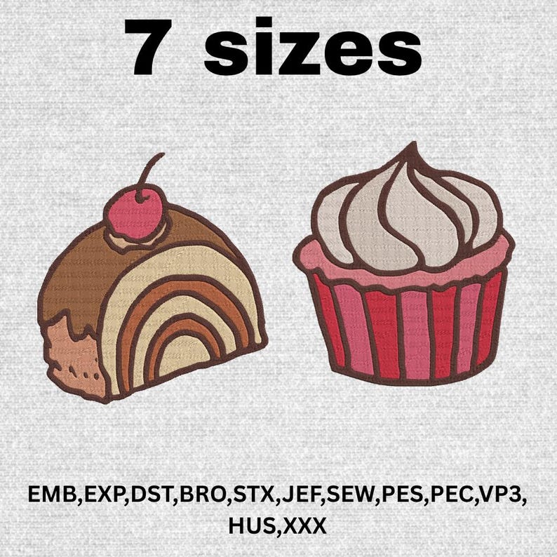 Sweet Dessert Embroidery Design Set: Cupcake, Pastry, Cake Digital ...