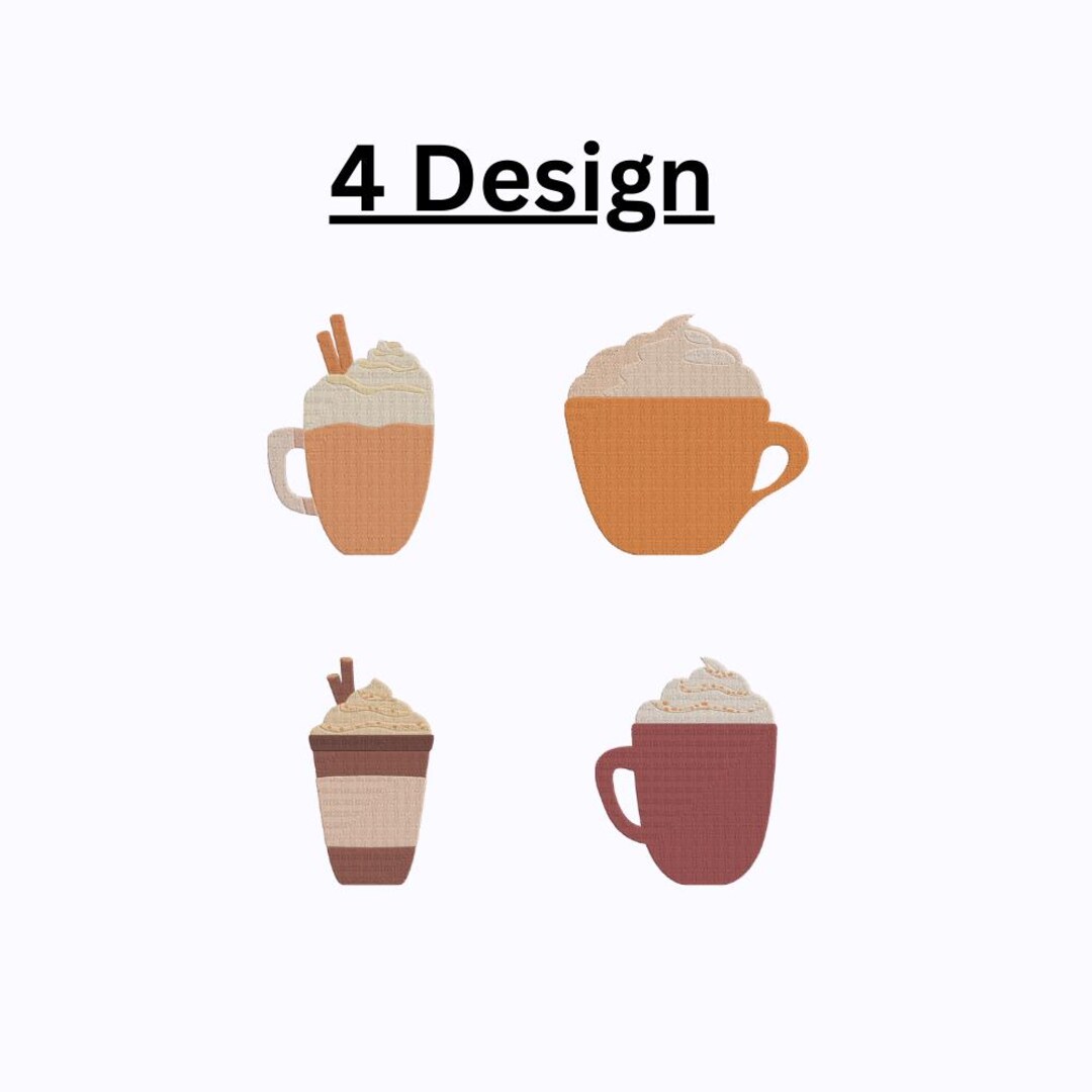 Coffee Mug Embroidery Set – 4 Cozy Drink Designs – Machine Files (PES ...