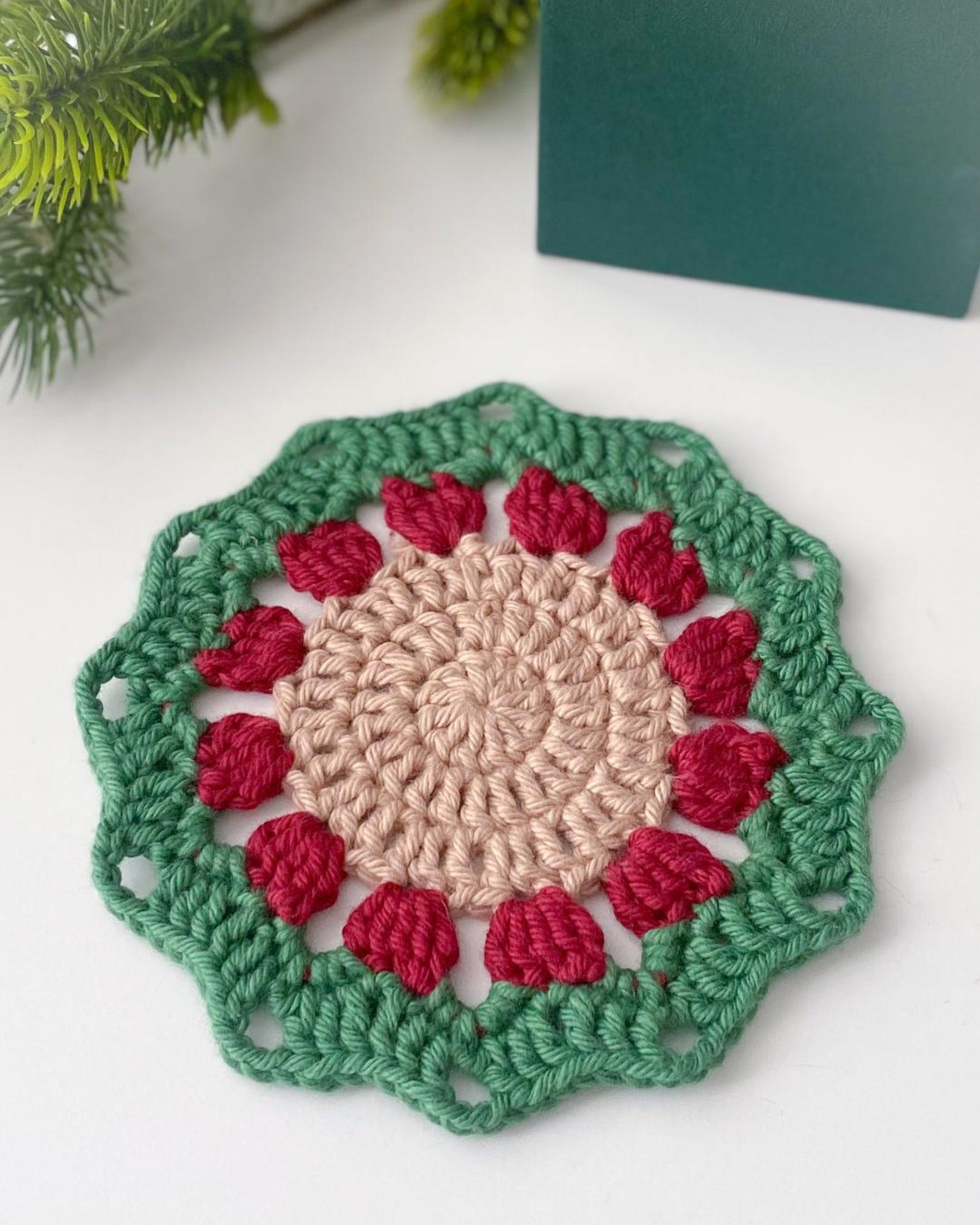 Crochet Pattern Christmas Coaster - Holiday Table Home Decor (PDF ...