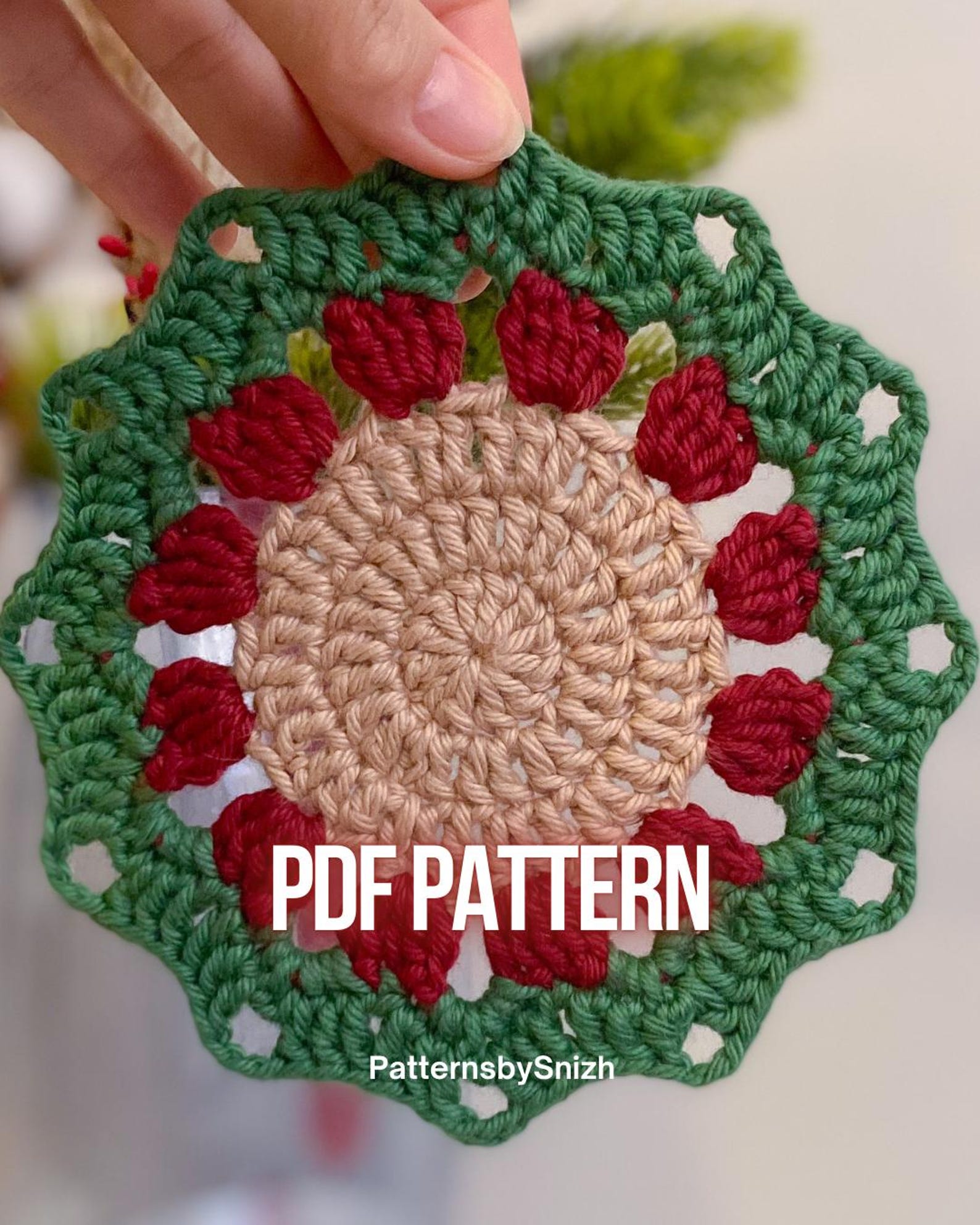 Crochet Pattern Christmas Coaster - Holiday Table Home Decor (PDF ...