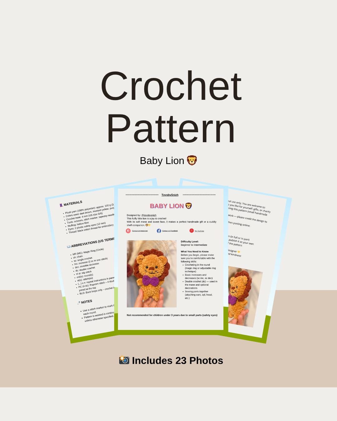 Crochet Pattern Keychain Lion – Сute Amigurumi PDF – Digital Download ...