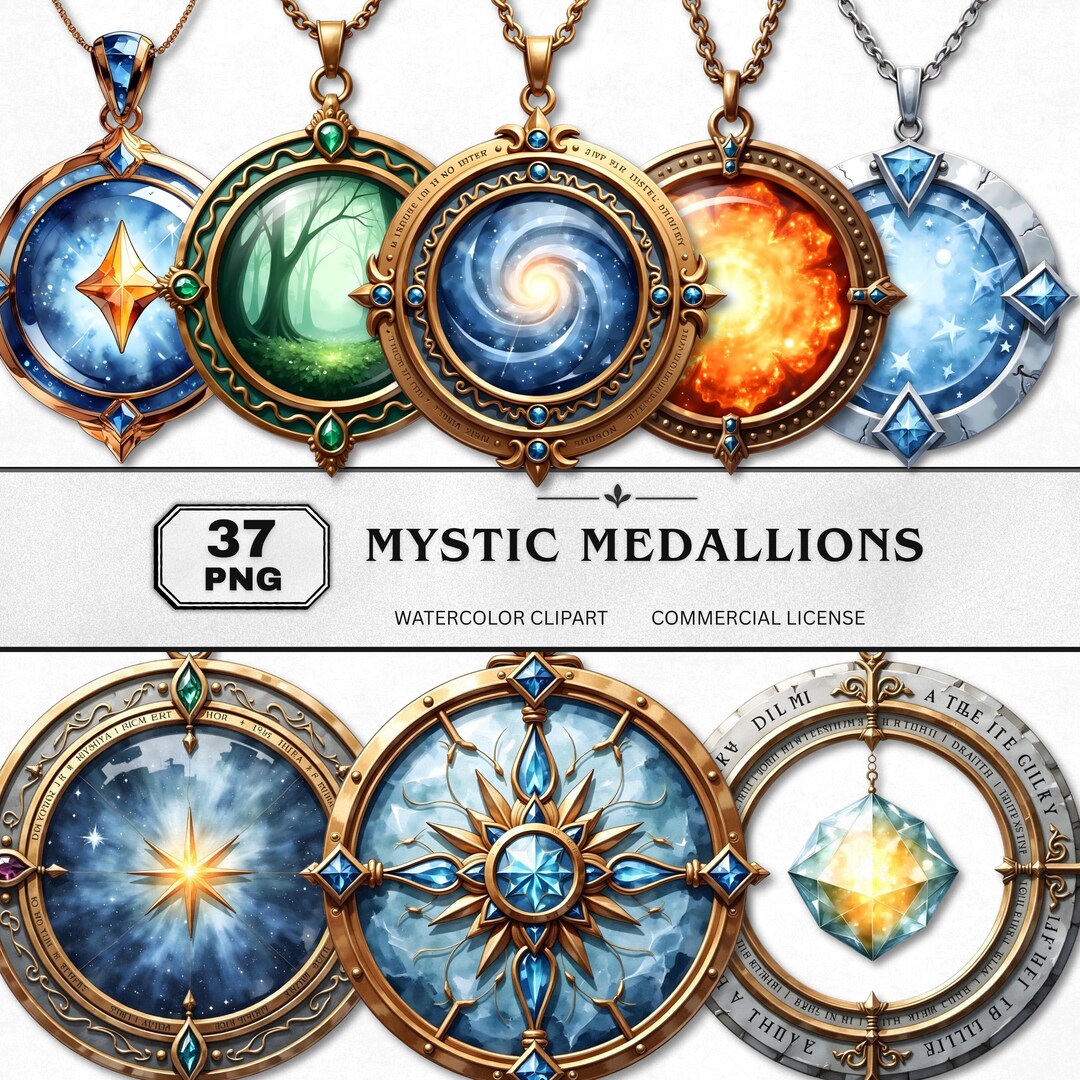 Mystic Medallions Clipart Set, Magic and Arcane Medallion Watercolor ...