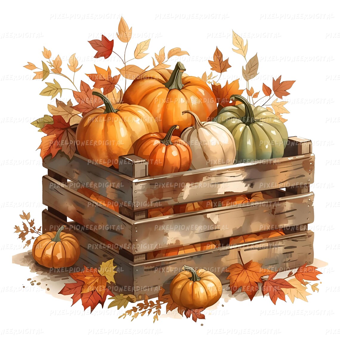 Fall Watercolor Clipart Bundle: Pumpkins, Wreaths, Animals (digital ...