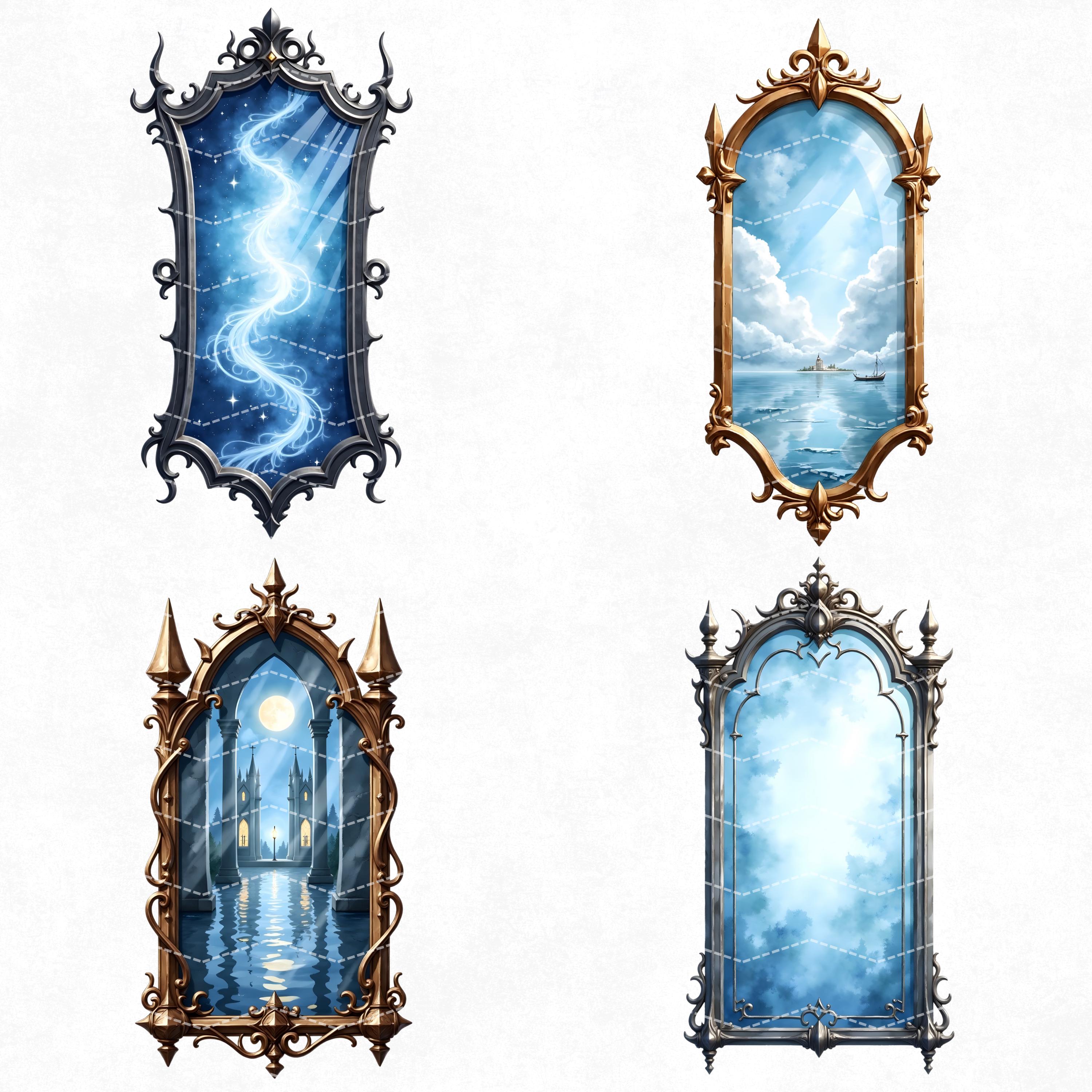 Magic Mirrors Clipart Set, Enchanted and Mystic Mirror Watercolor Pngs ...