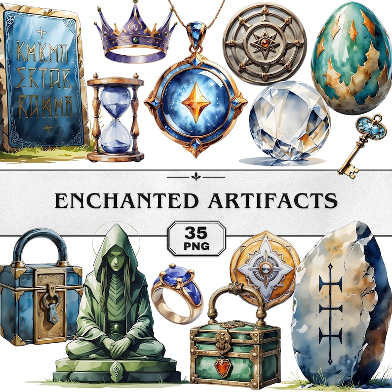 Enchanted Artifacts Watercolor Clipart, Mystic Clipart Magic Artifact ...