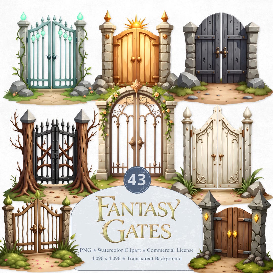 Fantasy Gates Clipart Set, Magical Decorative Gate Entrances With ...