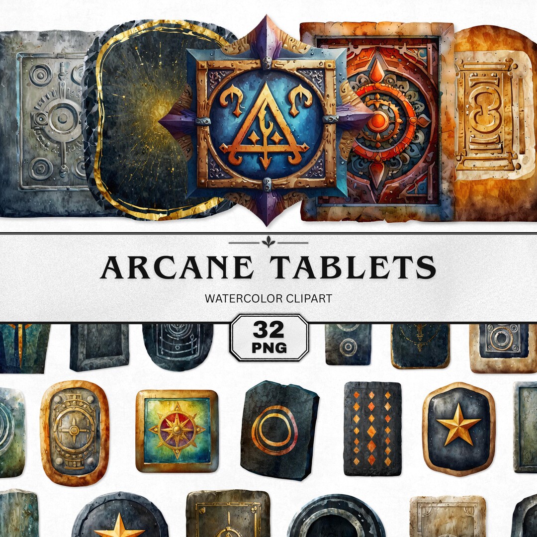 Arcane Tablets Clipart Set, Ancient Fantasy Tablet and Rune Pngs ...