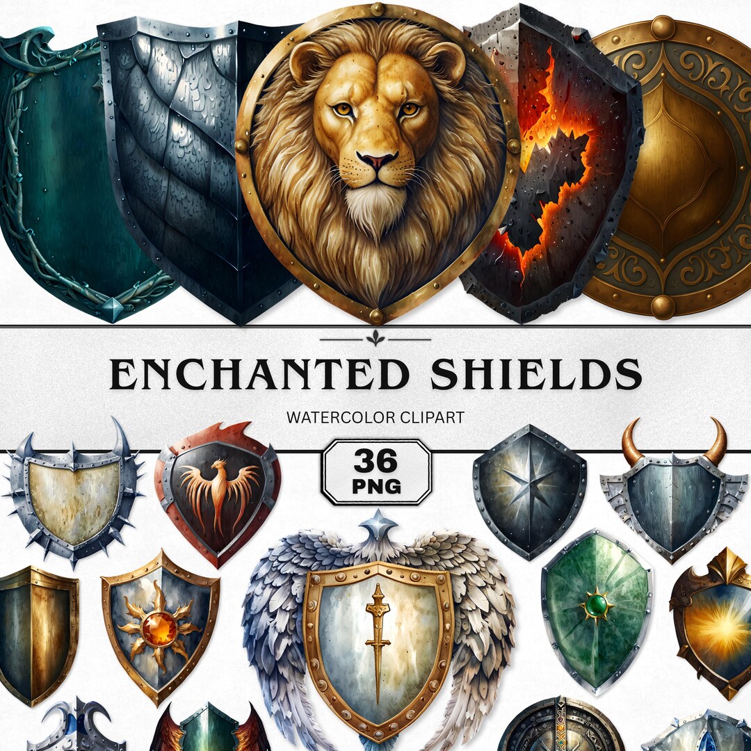 Enchanted Shields Clipart Set, Magic Shield and Mystic Rune Shield Pngs ...