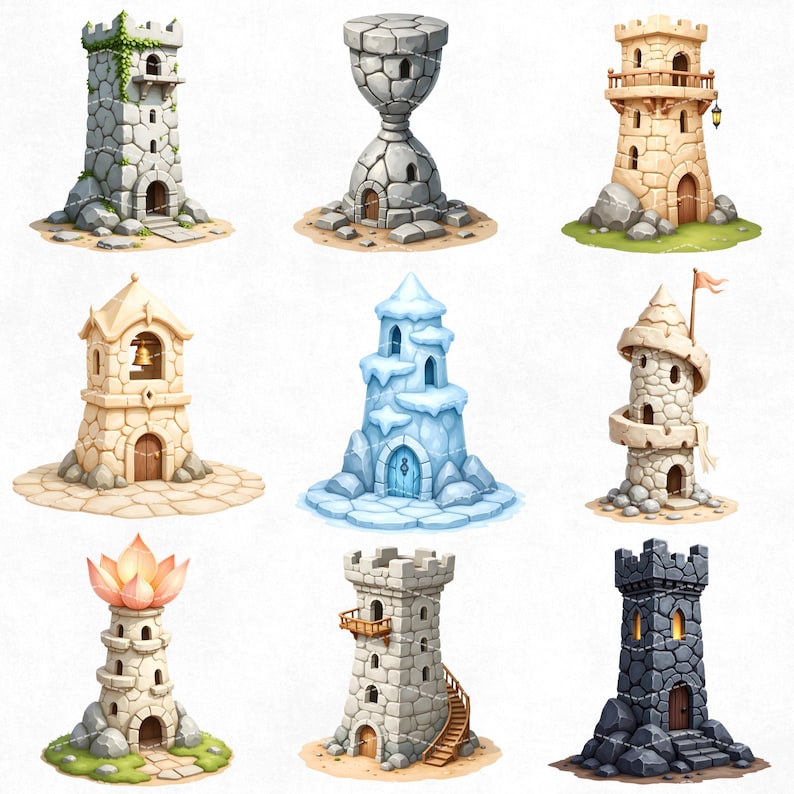 Fantasy Towers Clipart, Magical Building and Floral Tower Design ...