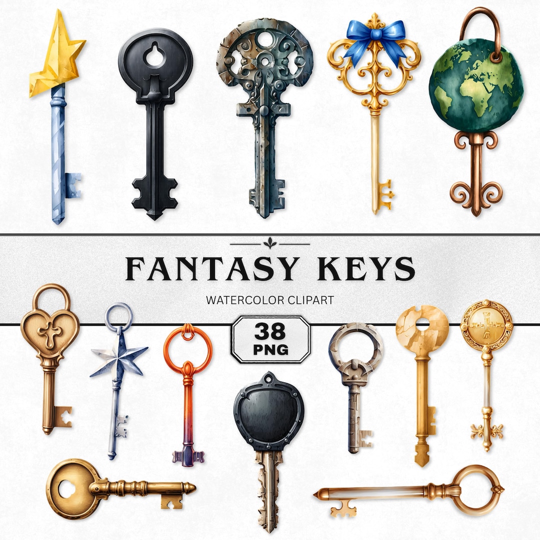 Fantasy Keys Clipart Set, Enchanted Key and Magic Keys Watercolor Pngs ...