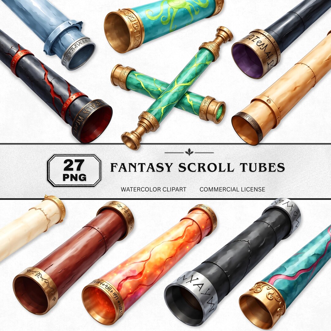 Fantasy Scroll Tubes Clipart Set, Magic Spell Scroll Tube Watercolor ...