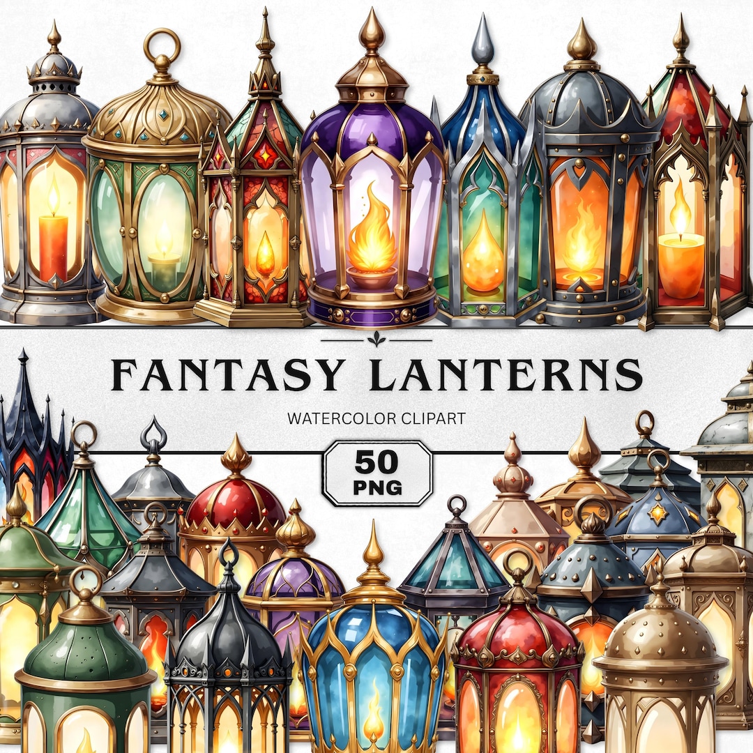 Fantasy Lanterns Clipart Set, Magic Lantern and Mystic Lamp Watercolor ...