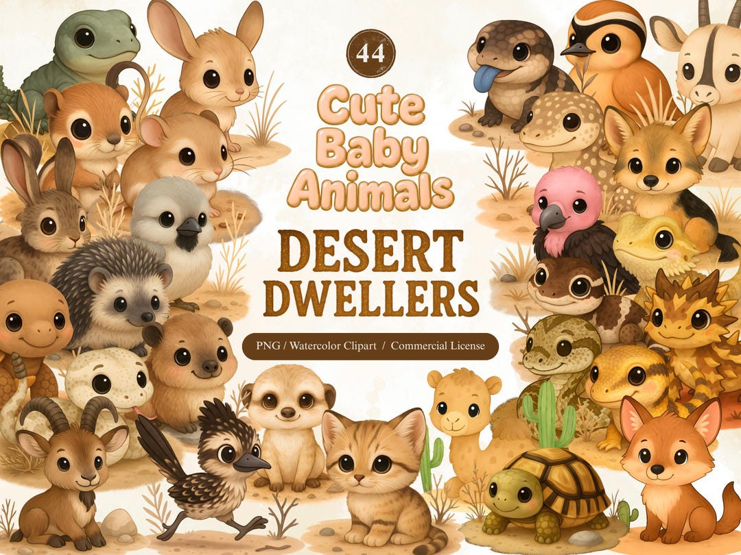 Cute Desert Animals Clipart, Baby Animal PNG Bundle, Fox and Camel ...