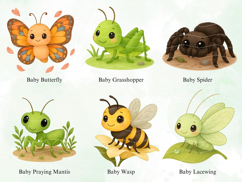 Tiny Critters Clipart, Baby Animal PNG Bundle, Cute Butterfly Bee Snail ...
