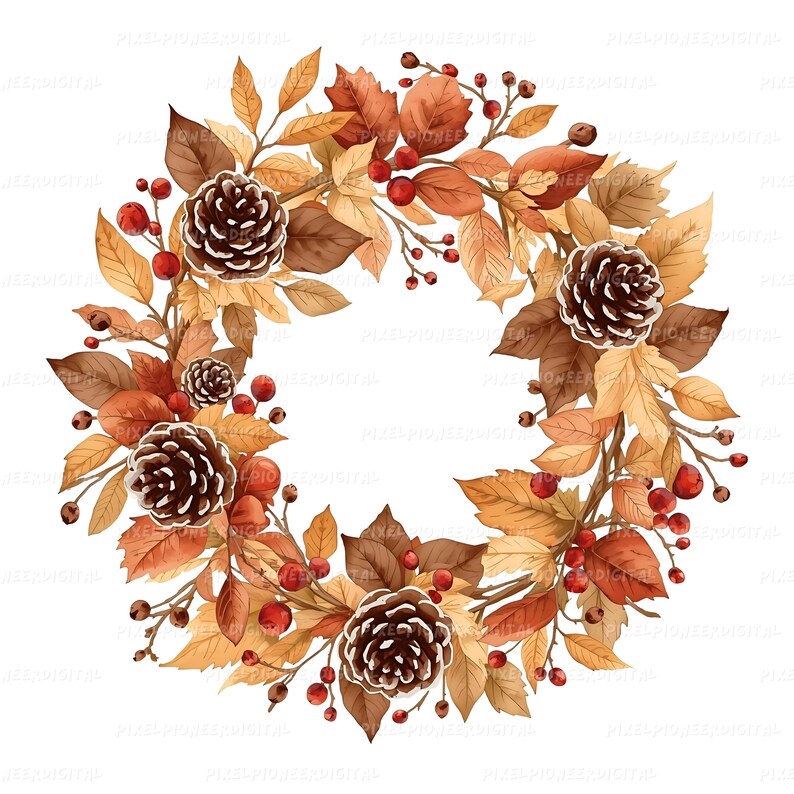 Fall Watercolor Clipart Bundle: Pumpkins, Wreaths, Animals (digital ...