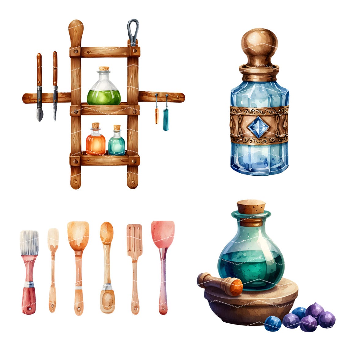 Alchemist Tools Clipart Set, Arcane Alchemy Watercolor Pngs, Potion ...