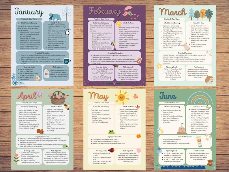 Editable Preschool Newsletter Template Bundle: 12-month Canva Design ...