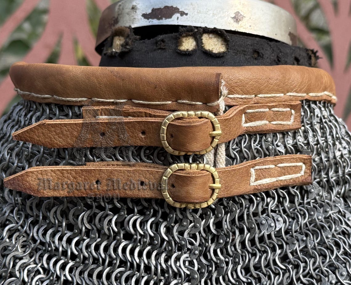 Handmade Steel Chainmail Mantle Collar With Leather Trim: Medieval ...
