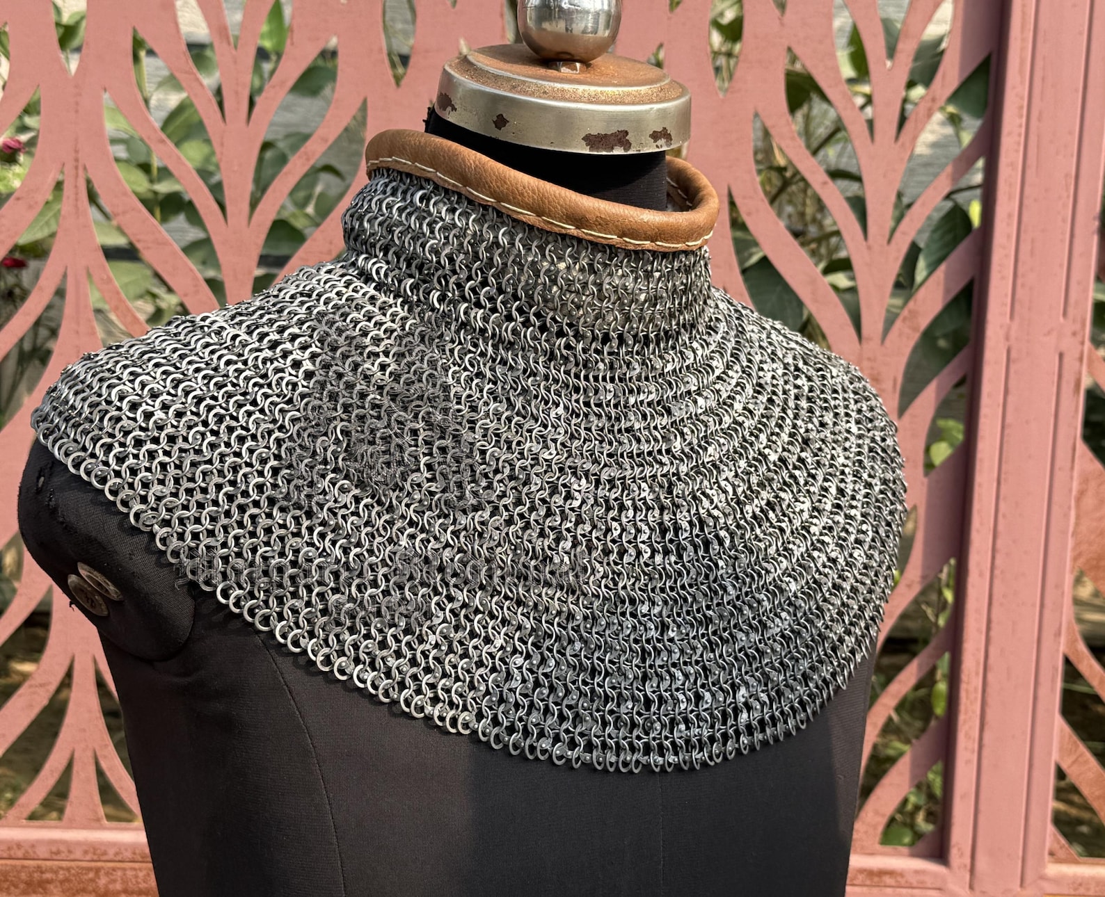 Handmade Steel Chainmail Mantle Collar With Leather Trim: Medieval ...