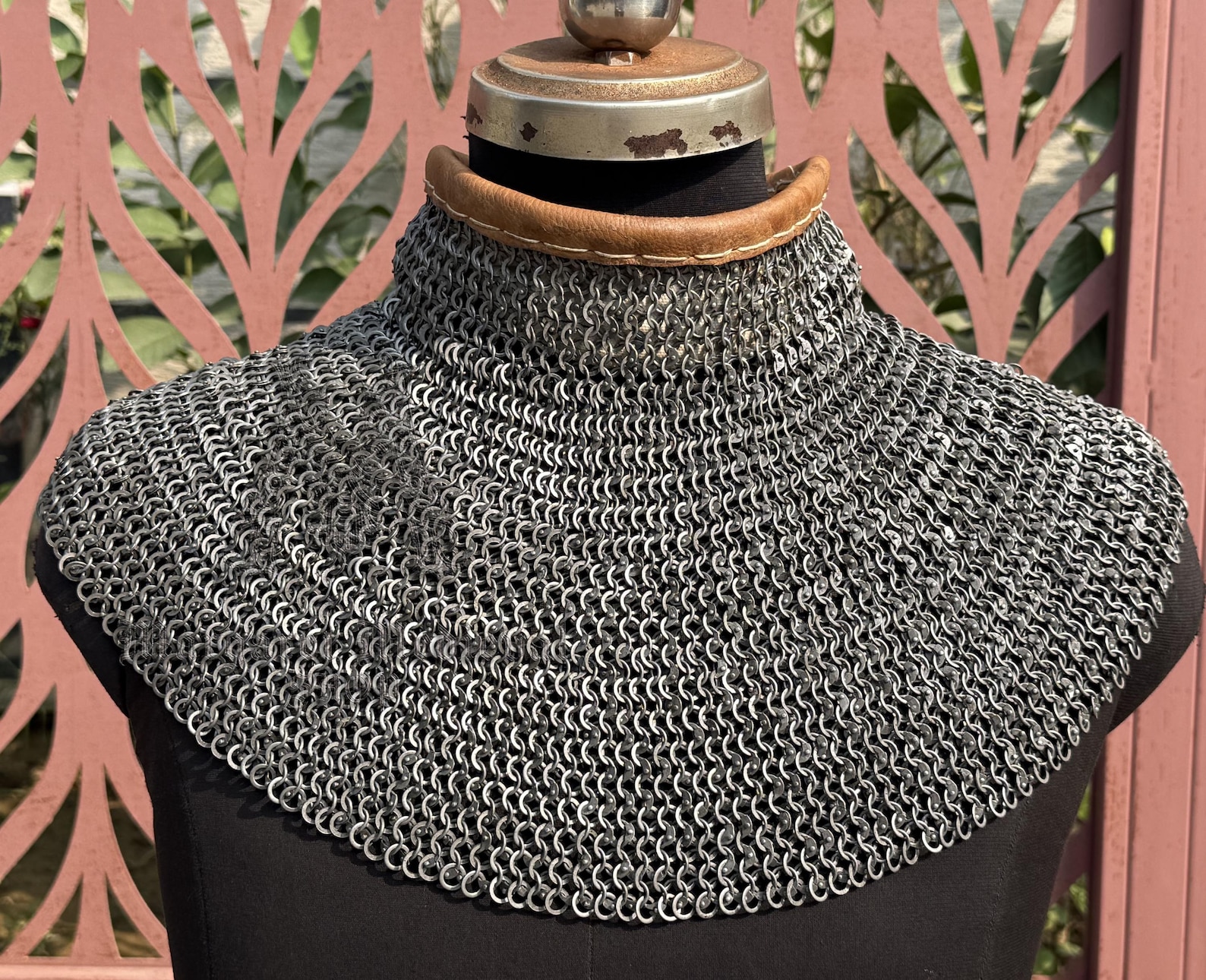 Handmade Steel Chainmail Mantle Collar With Leather Trim: Medieval ...