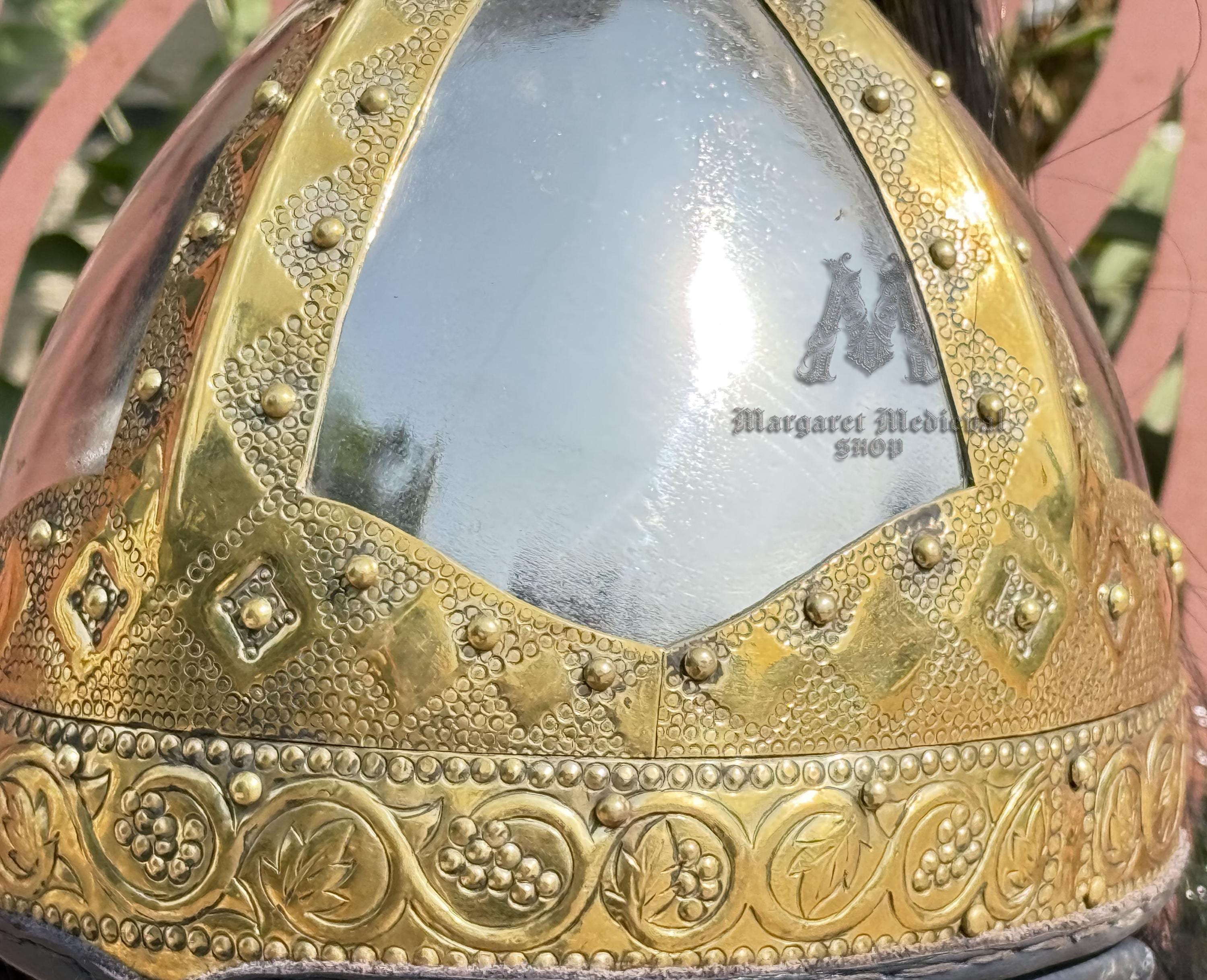 Medieval Conical Spangenhelm Helmet With Plume – Hand Embossed ...