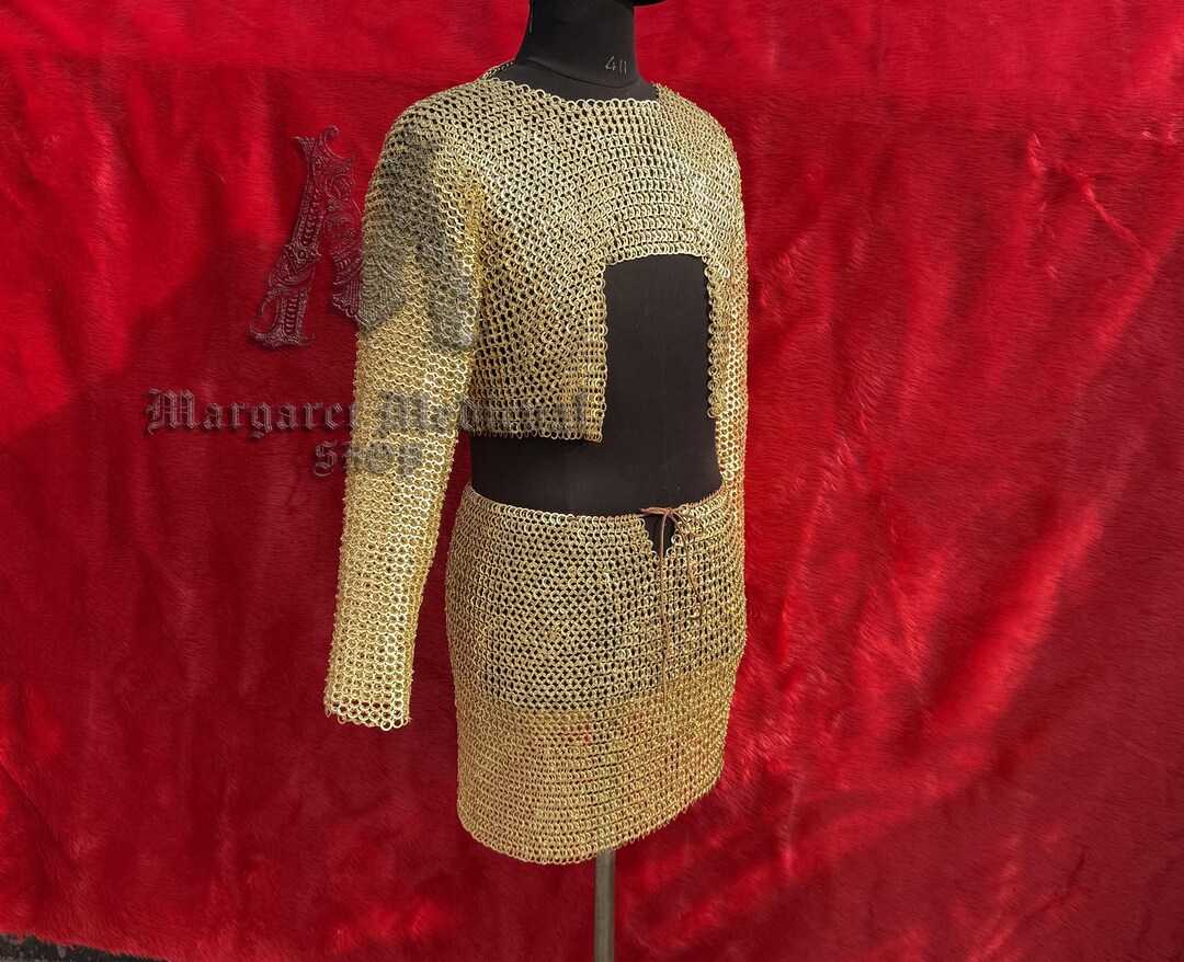 Medieval Brass Chainmail Armor Set – Half Hauberk & Skirt for LARP ...