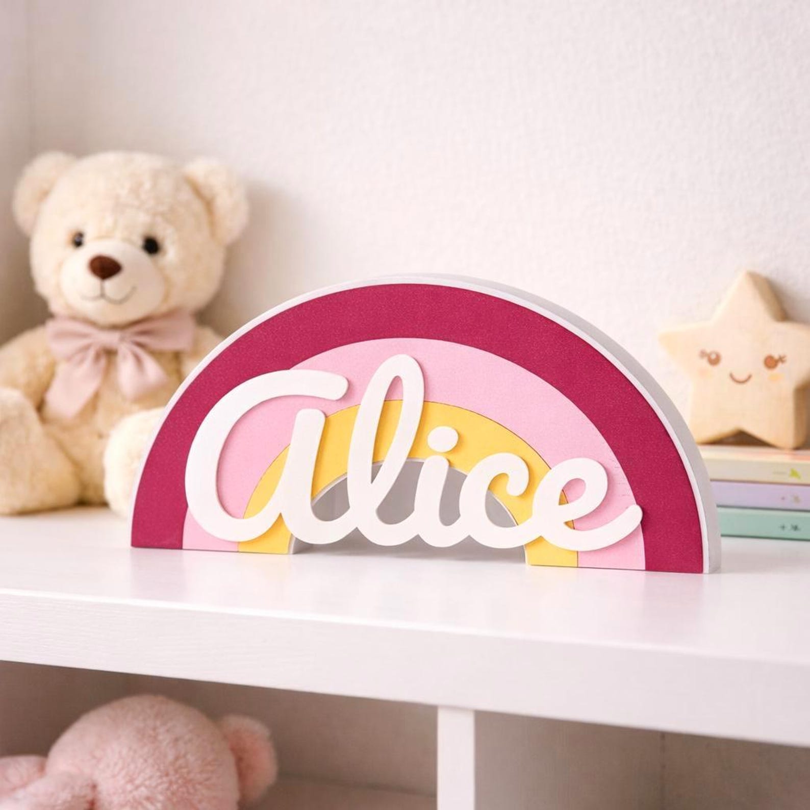 Personalized Rainbow With Name 3D Magenta Pink Yellow | Baby Shower ...