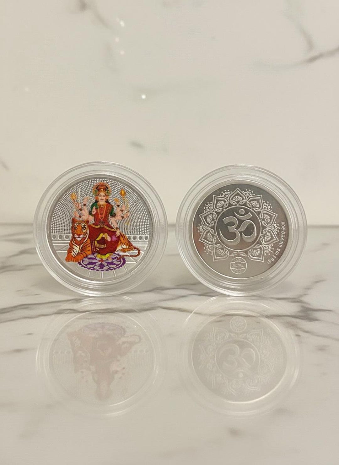 Durga Maa 999 Pure Silver Coin - Om Symbol Design - Spiritual Diwali ...