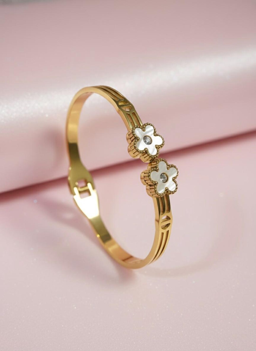Elegant White Gold Bangle Bracelet – Mother of Perl Finish - Etsy