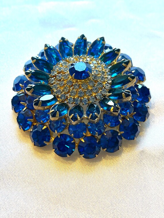 Blue Rhinestone Brooch Massive Gem