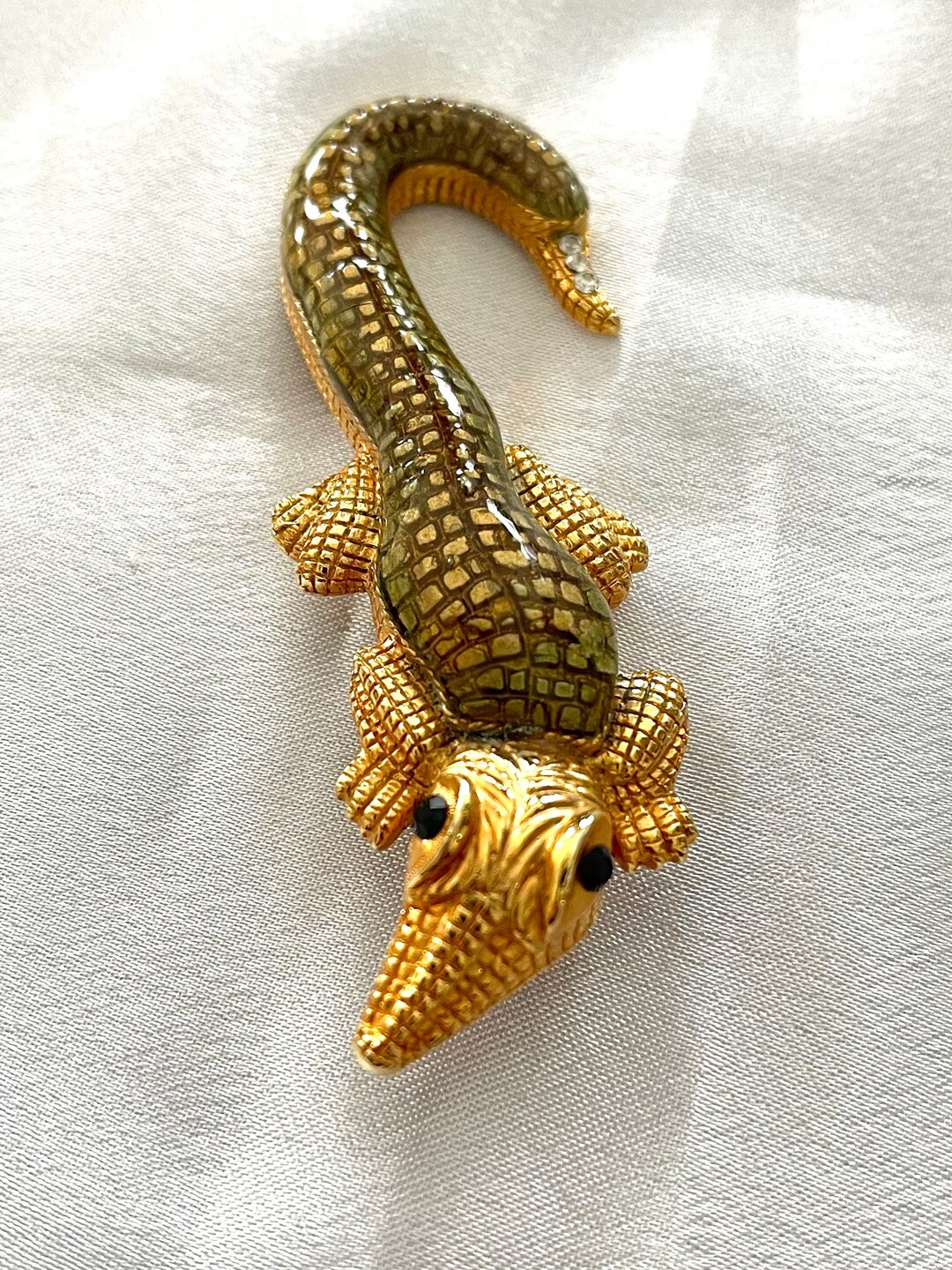 Signed SJ Enamel 90s Alligator Brooch - Etsy