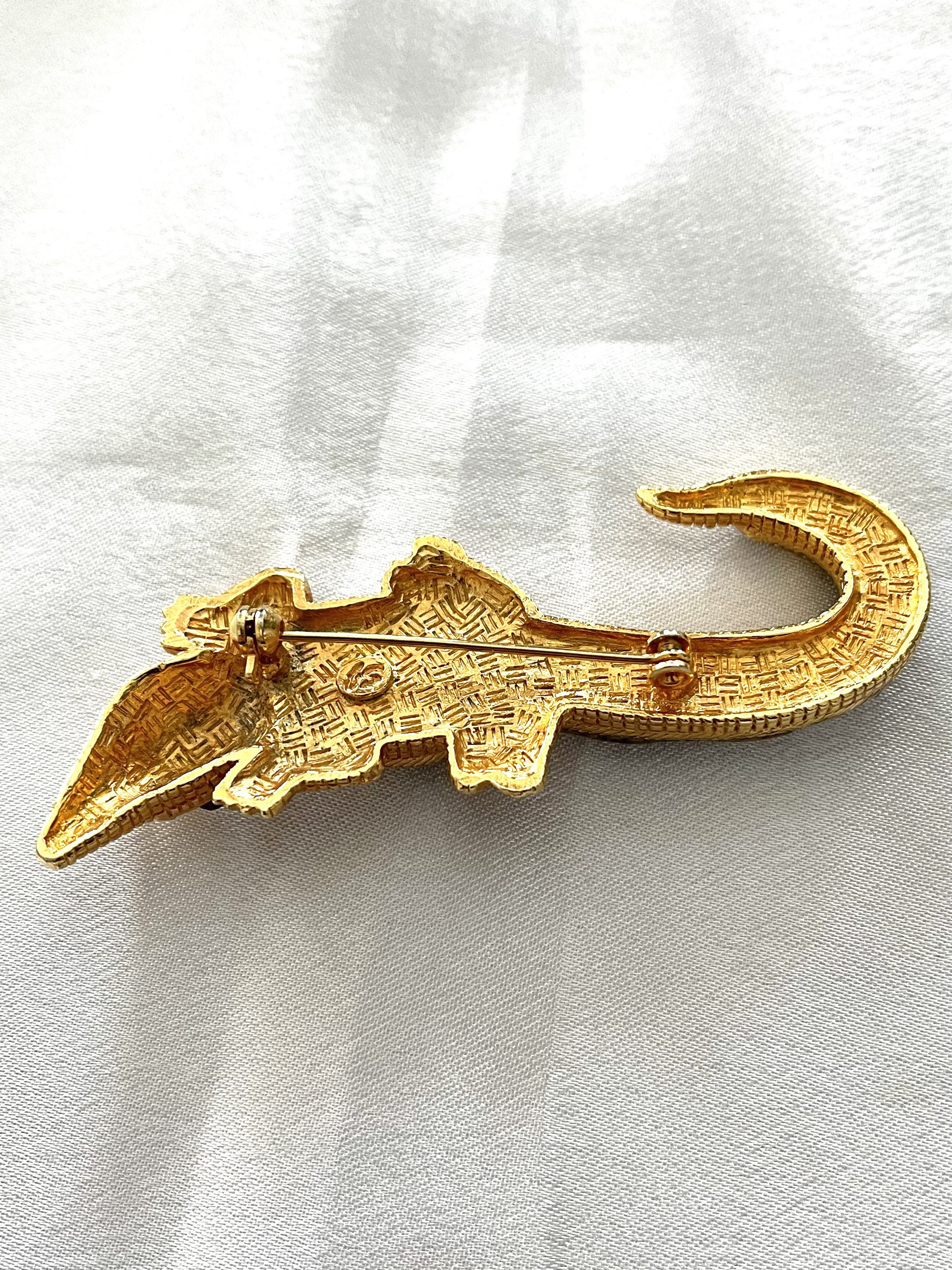 Signed SJ Enamel 90s Alligator Brooch - Etsy