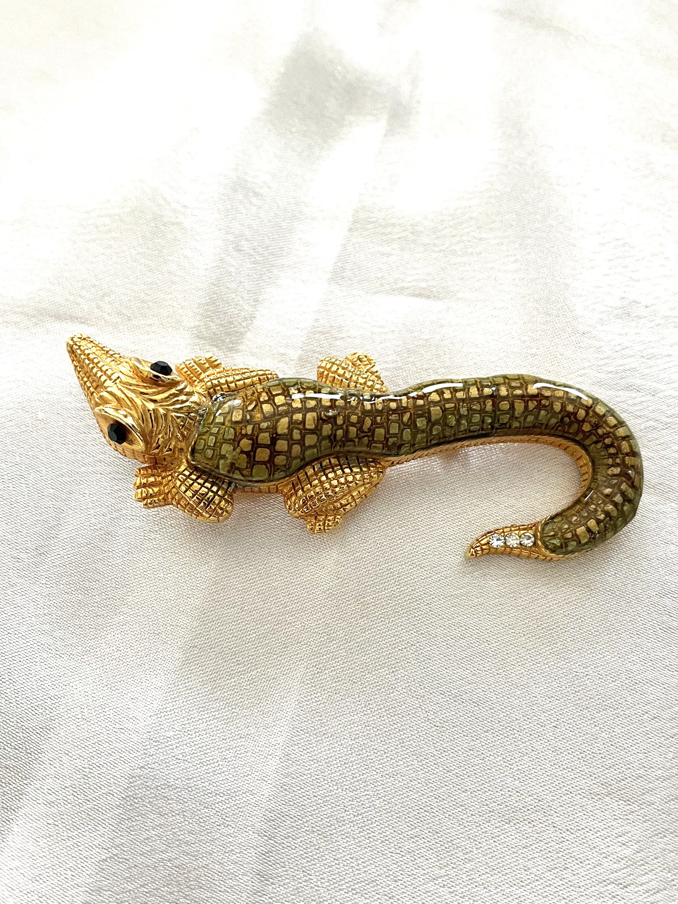 Signed SJ Enamel 90s Alligator Brooch - Etsy