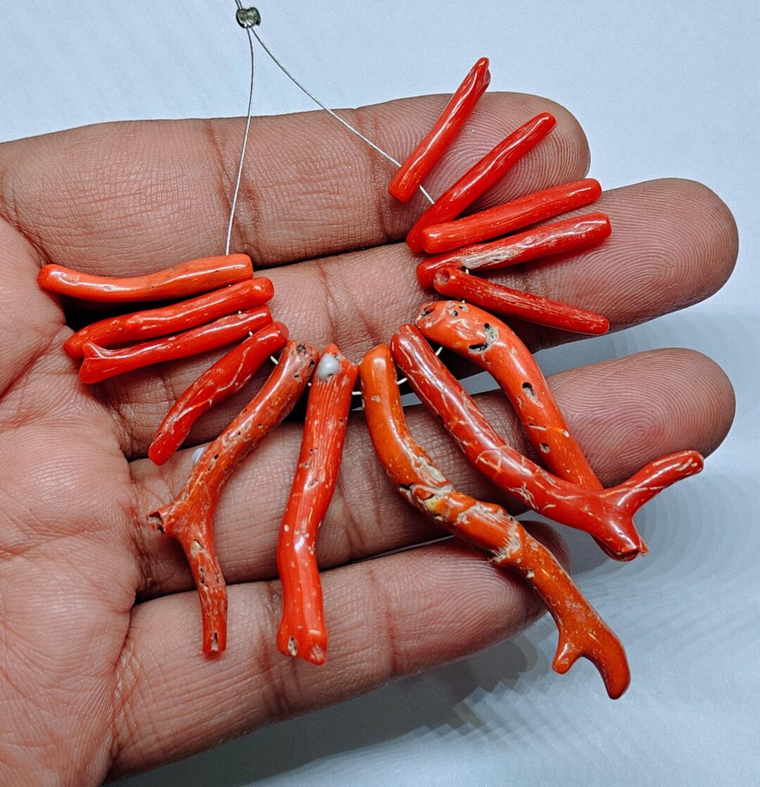 65 CT Italian Red Orange Coral Loose Polished Rough Branch Stick ...