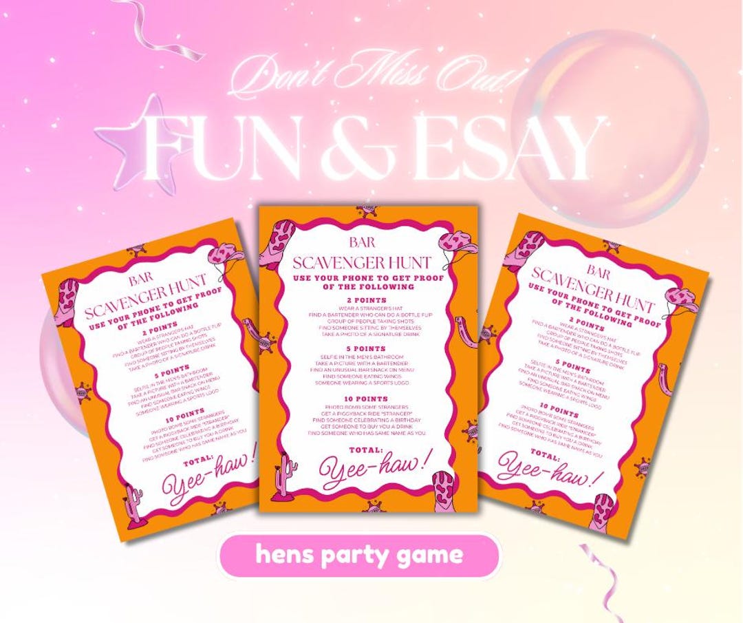 Bar Scavenger Hunt | Hens Party Games | Night Out| Bachelorette Party ...