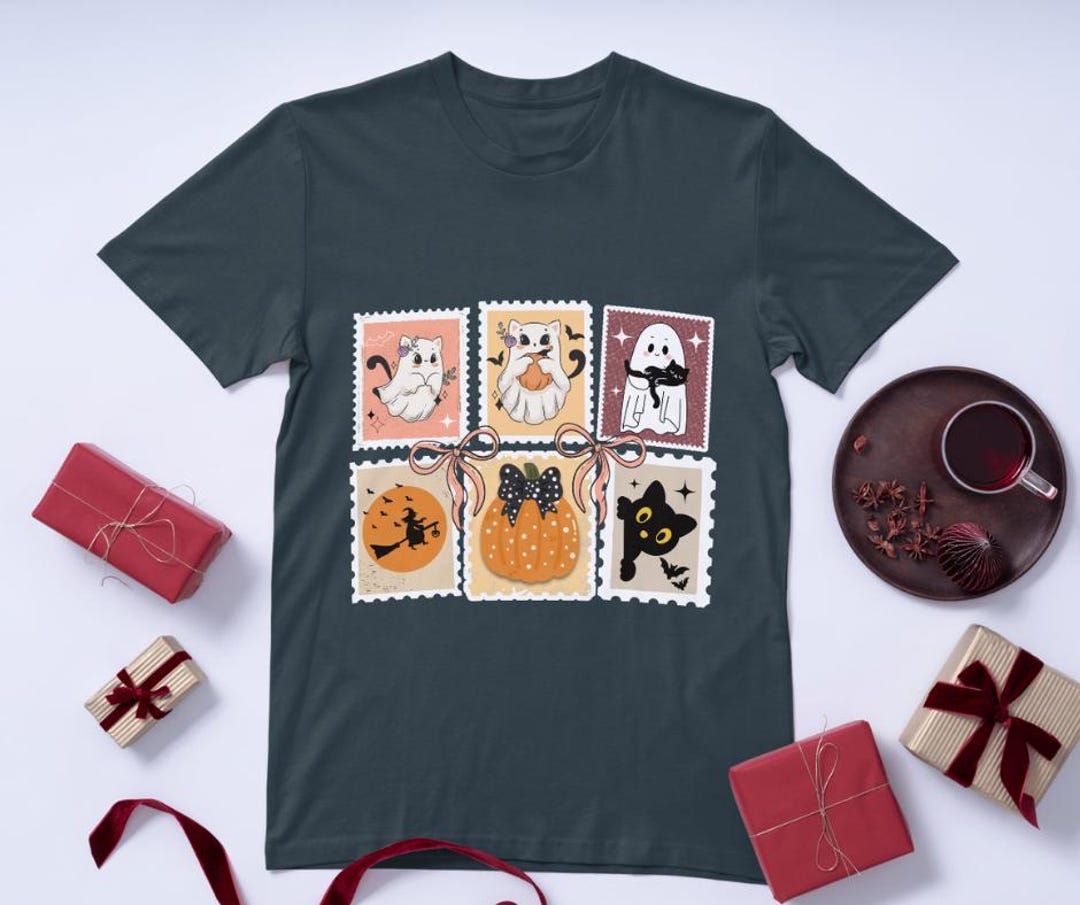 Halloween Stamps PNG, Cute Cat Ghost Pumpkin Stamp Clipart, Pastel ...
