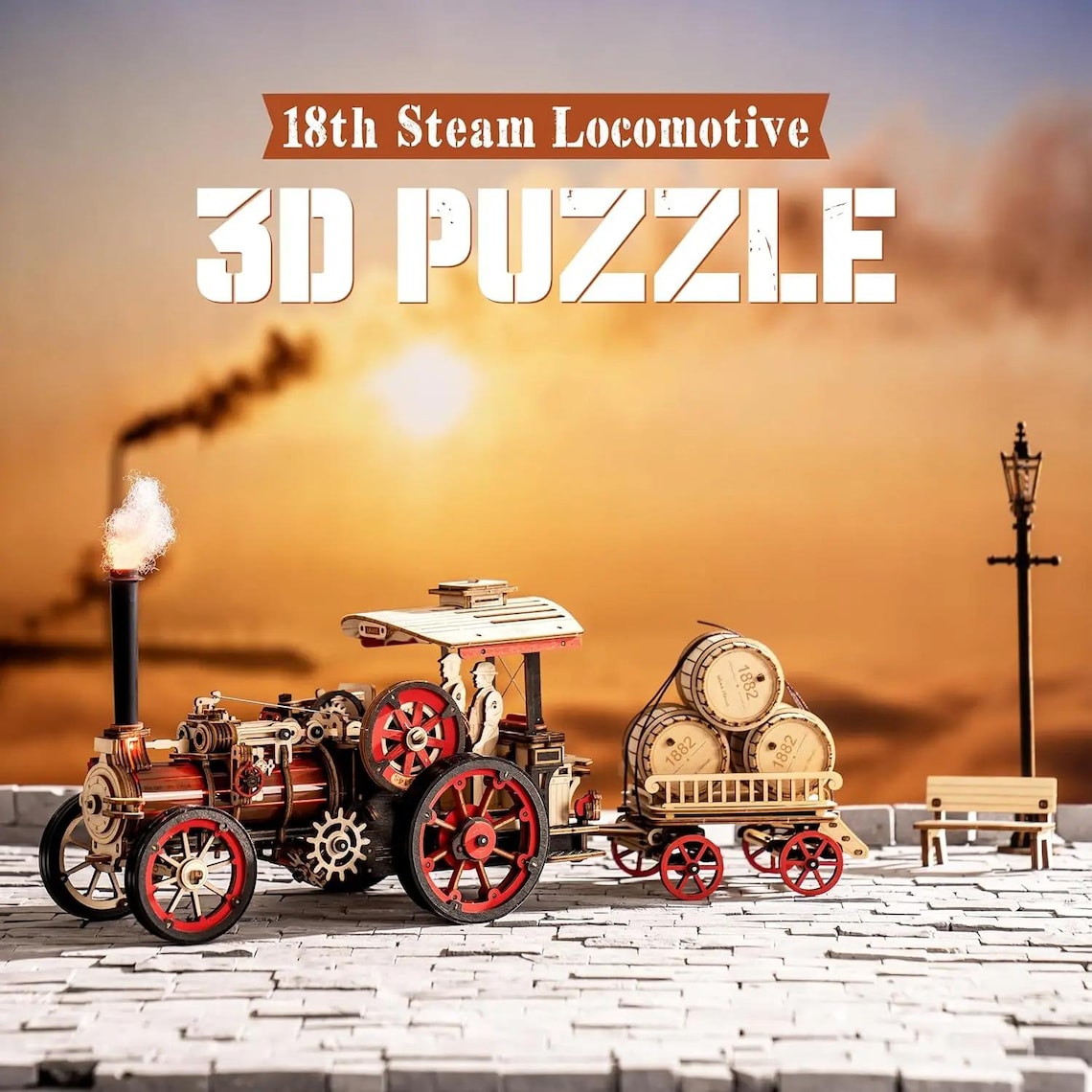 Steam Engine 3D Wooden Puzzle Kit – Mechanical Locomotive Model for ...