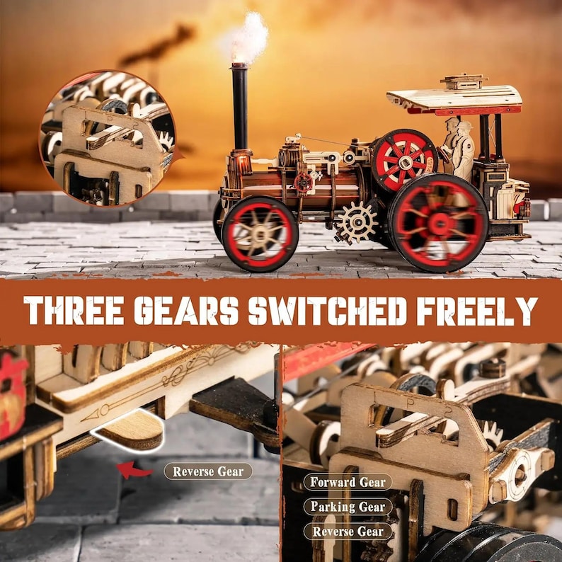 Steam Engine 3D Wooden Puzzle Kit – Mechanical Locomotive Model for ...